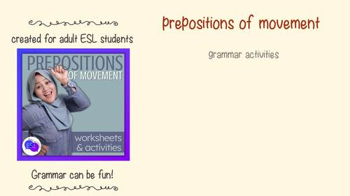 Prepositions of Movement grammar worksheets and activities for Adult ESL