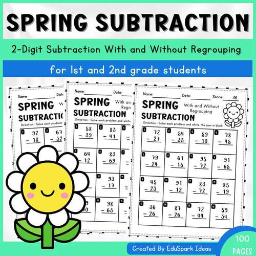 Spring Subtraction Worksheets | 2-Digit Subtraction With and Without ...