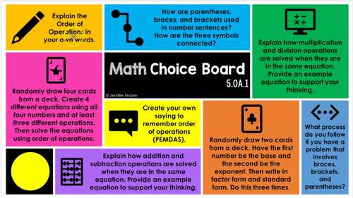 Math Choice Boards {Operations & Algebraic Thinking} - Math Menu Center