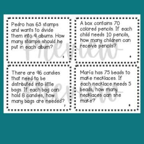 Division Two-Digit Word Problems Task Cards - Multi-Digit Division Practice