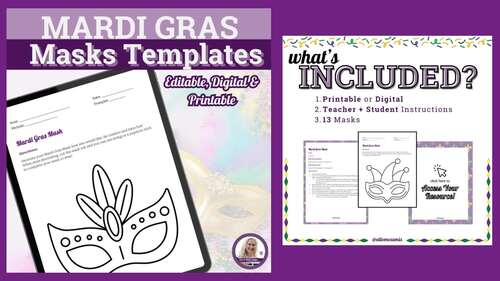 Mardi Gras Mask Templates | Printable Digital | Easy No-Prep Classroom ...