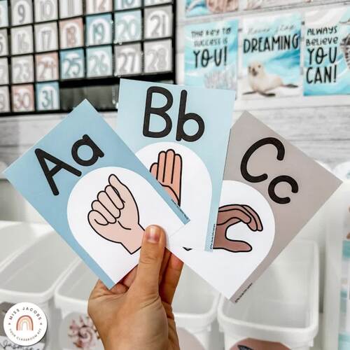 ASL (American Sign Language) Alphabet Posters | Modern Ocean Classroom ...
