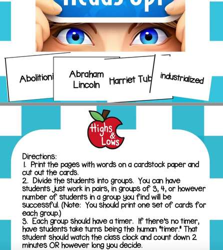 Heads Up! Civil War Unit Review Game by Highs and Lows of a Teacher