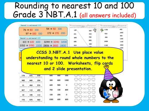 Rounding to nearest 10 and 100 Grade 3 NBT.A.1 by Mathematical Wonderland