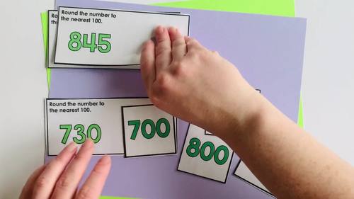 Rounding to Nearest 10 and 100 Work Bin Task Cards | Centers for Special Ed