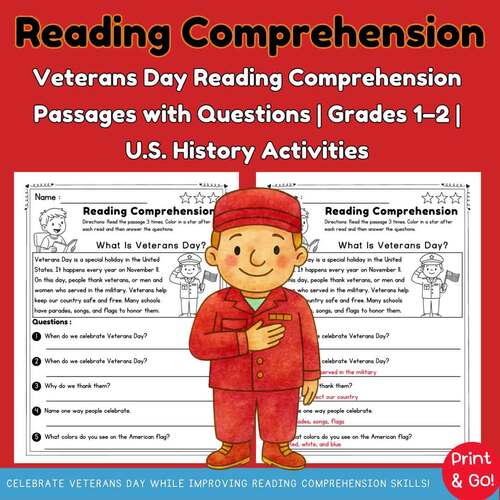 Veterans Day Reading Comprehension with Questions | U.S. History 1st ...