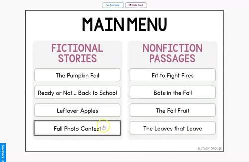 Fall Passages & Short Stories for Comprehension and Inferencing BOOM CARDS™