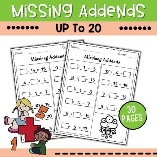 Missing addends up to 20 worksheets | addition up to 20 | 1st grade math