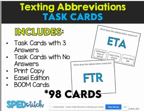 Texting Abbreviation Task Cards for Reading Comprehension - Print & Digital