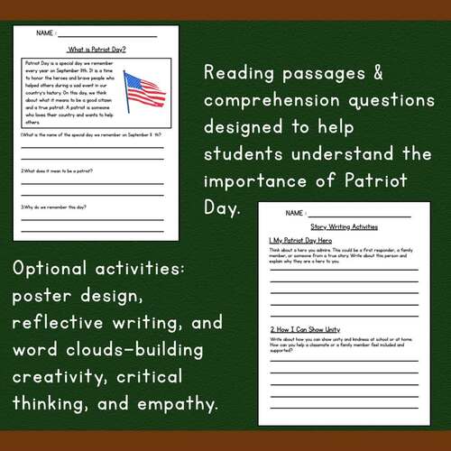 Patriot Day Reading Passages & Activities | Social Studies Worksheets ...