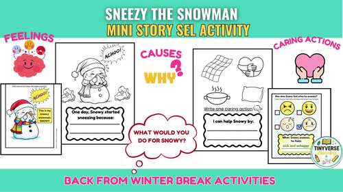 Sneezy the Snowman Craft & Writing Mini Story, SEL Winter Break Reset K-3