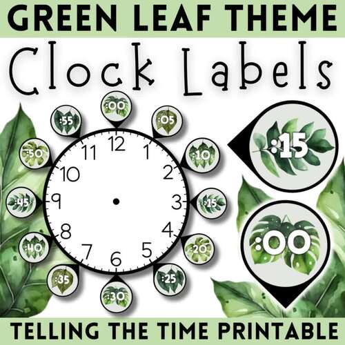 Clock Labels & Time Vocabulary Display | Green Leaf Plant Theme ...