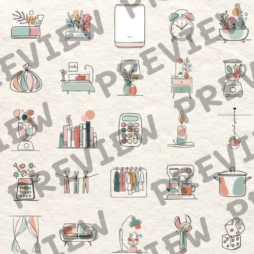 Line Art Clipart Bundle SVG PNG | 66 Aesthetic Home Objects | by AmsolBooks