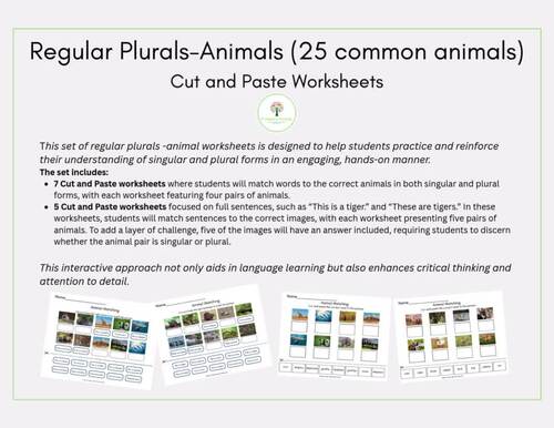 Regular Plurals-Animals Worksheets-Cut and Paste (ABLLS-R J5) | TPT
