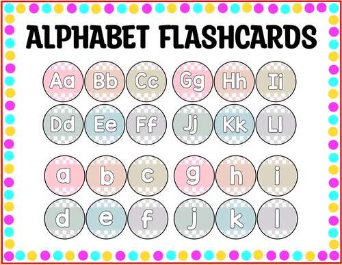 Printable Boho Checkered Small Alphabet Flashcards, Round Alphabet ...