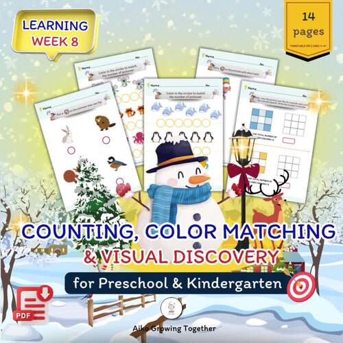 Preschool Learning Worksheets Week 8 Counting Color Matching Visual ...