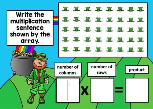 St Patricks Day Multiplication with Arrays Math Boom Cards with Audio