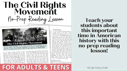 Adult ESL Civil Rights Movement Reading Passage - MLK Day & Black ...