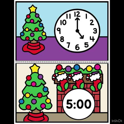 Holiday Christmas Theme Telling Time Matching Cards | Hour & Half Hour