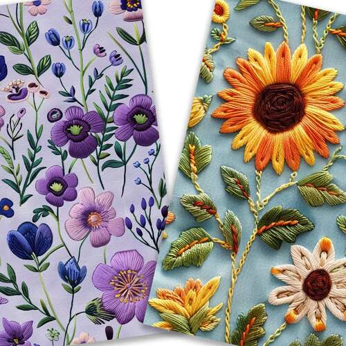 Embroidered Floral Digital Paper by PinkPearly Design | TPT