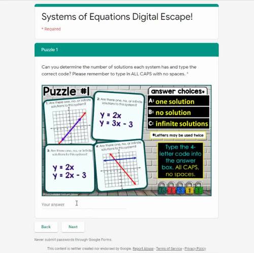 Systems of Linear Equations Digital Math Escape Room | TPT