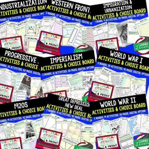 Great Depression New Deal Activities, Choice Board, Print & Digital Google