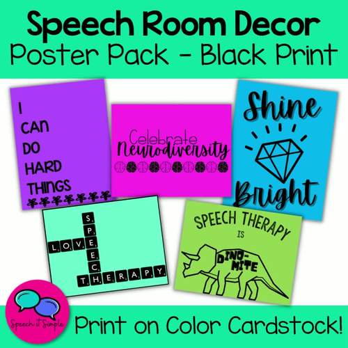 Speech Room Decor - Speech Therapy Room Poster Pack - Black Print