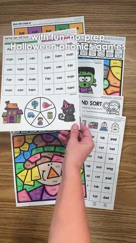 Halloween CVC Activities, Games, Worksheets, No-Prep Centers for ...