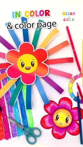 BIG Rainbow Flower Puppet Printable, Summer Craft Template, Spring Art ...