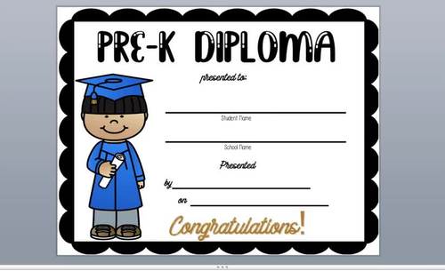 KINDERGARTEN PRE-K diplomas, graduation certificates are EDITABLE FOR ...