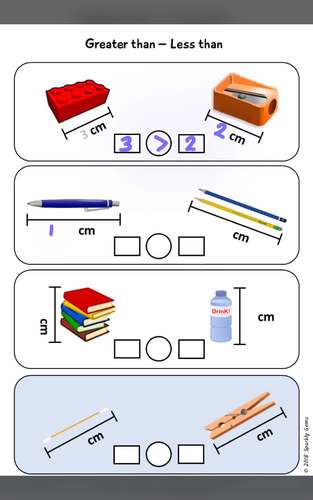 Greater than, Less than - Measurement activity (in centimeters) by ...