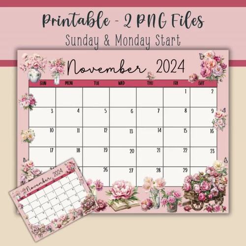 Editable November Calendar 2024, Printable Flower Fall Calendar, Google ...