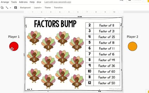 Thanksgiving Factors and Multiples Digital and Printable Bump Games