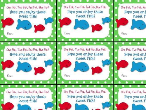 Cute Dr Seuss One Fish Two Fish Gift Tag for Read Across America Day / Week