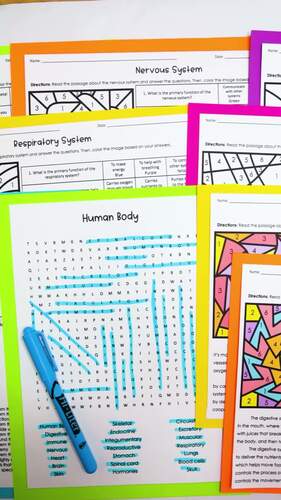 Human Body Systems Coloirng Review Reading Comprehension Worksheets Sub ...
