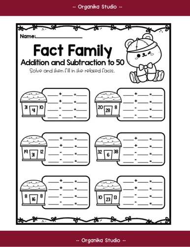 Fact Families: Addition and Subtraction Within 50 Worksheets | TPT