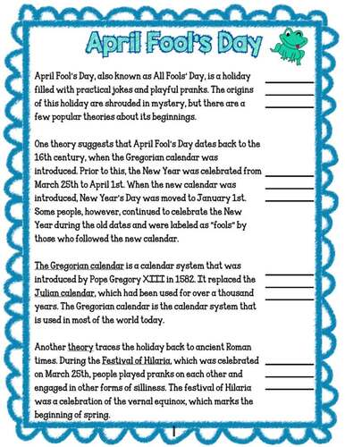 April Fool's Informational Text, Writing, Close Reading, Multiple ...