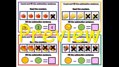 THANKSGIVING- Subtraction with 5 Frames – Task cards and Worksheets ...