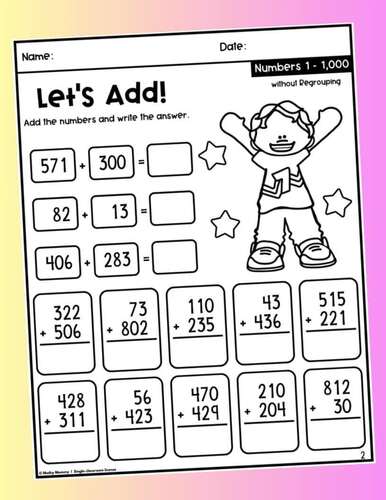 Back to School Addition Within 1000 Worksheets | No Regrouping Math ...