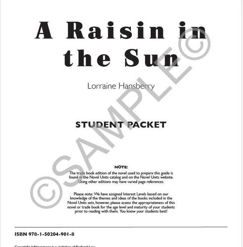 A Raisin in the Sun Novel Units® Student Packet Novel Study | TPT