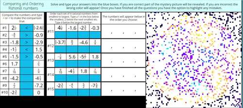 Comparing and Ordering Rational Numbers Pixel Art by Pick Up and Go ...