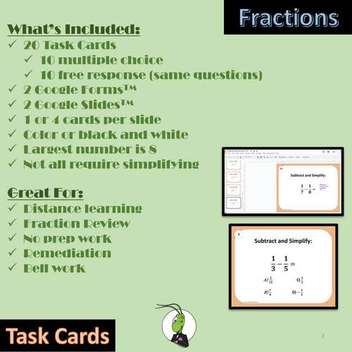Subtracting Fractions Task Cards Set 1 Google Forms and Slides for ...