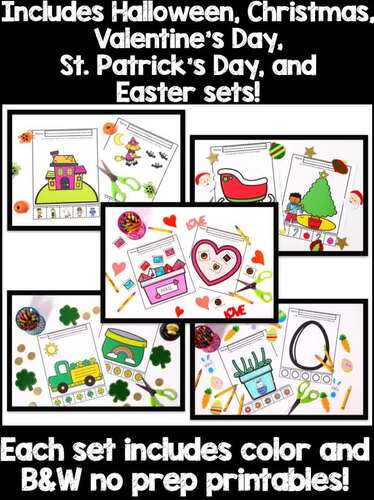 Errorless Holiday Bundle Cut and Paste Worksheets and Centers | TPT