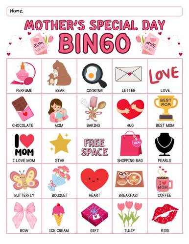 Mother’s Day Bingo Game 30 Cards + Calling Cards | Kids Activity ...