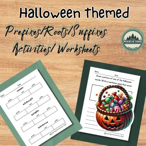 Halloween Themed Prefixes, Roots, & Suffixes Worksheets for 2nd-4th Graders