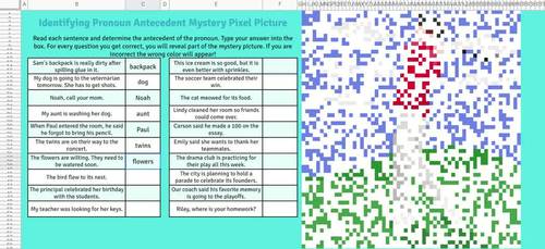 Identifying Pronoun Antecedents Digital Mystery Pixel Picture | TPT