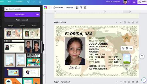 Custom Child ID Card Canva Template Identification Cards for Field ...