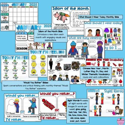 ESL Digital Calendar Slides Student Vocabulary Workbook January Chinese ...