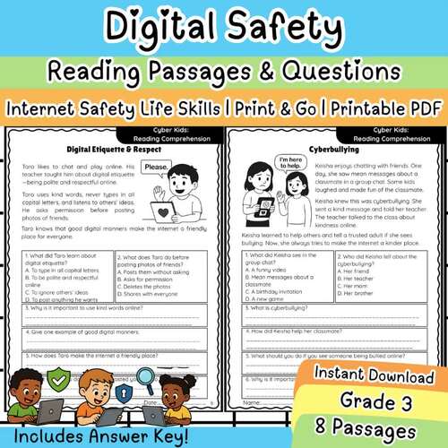 Digital Safety Reading Comprehension Passages & Questions | Grades 3