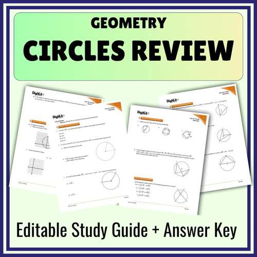 Circles Editable Study Guide Worksheet 9th-10th Grade Geometry | TPT